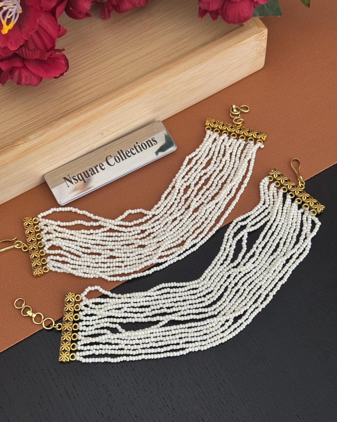 Pair of Layered Pearl Ear Chains / A Pair Traditional Earrings ...
