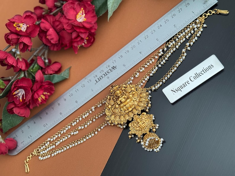 Antique Lakshmi Devi Hair Pin: Gold Jada Billa With Pearls Chain - Etsy