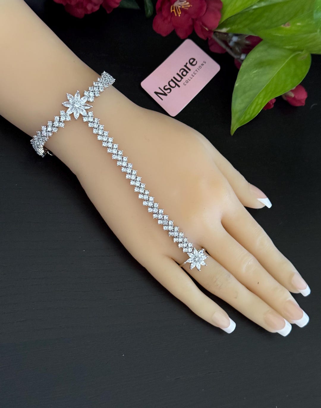 Single AD Bracelet/ Haathphool / Gold Finished Two Tone Ring Bracelet ...