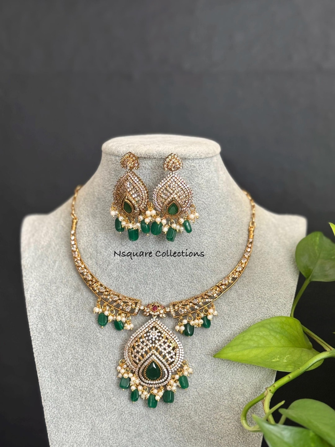 Victorian CZ Kemp Necklace Set: Diamond Attigai Hasli - Etsy