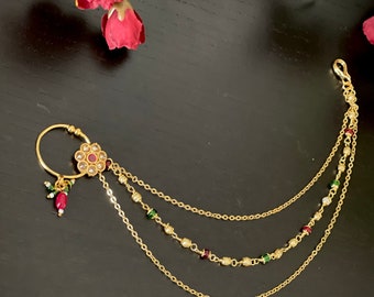 Left Side Nose Ring With Pearl Chain / Bridal Jewelry/ Nath / Nathni ...