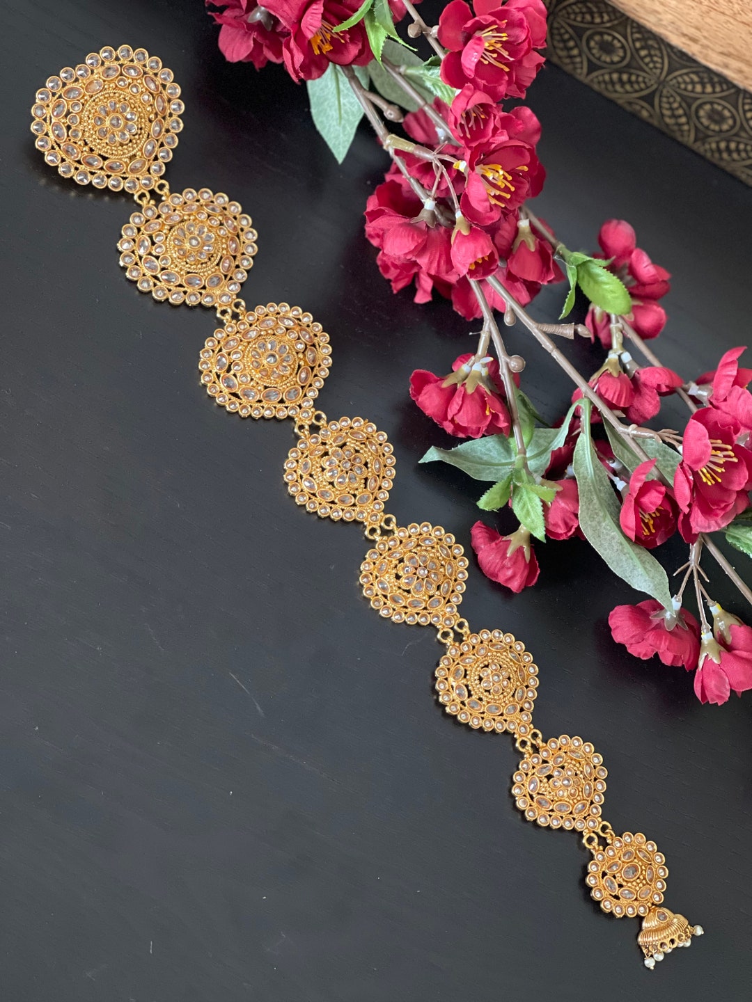 Polki Long Hair Brooch / Indian Hair Pin Hair Decoration / Veni Pin ...