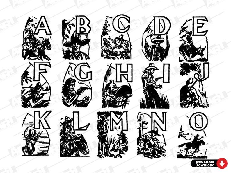 Western Uppercase Letters Alphabet Western SVG PNG Clip Art - Etsy