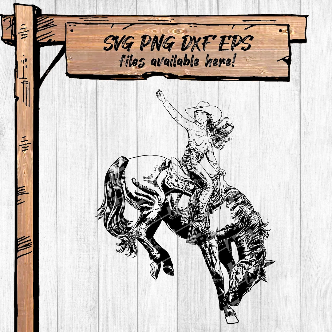 Cowgirl Saddle Bronc Riding SVG: Western Clip Art Bundle (digital ...
