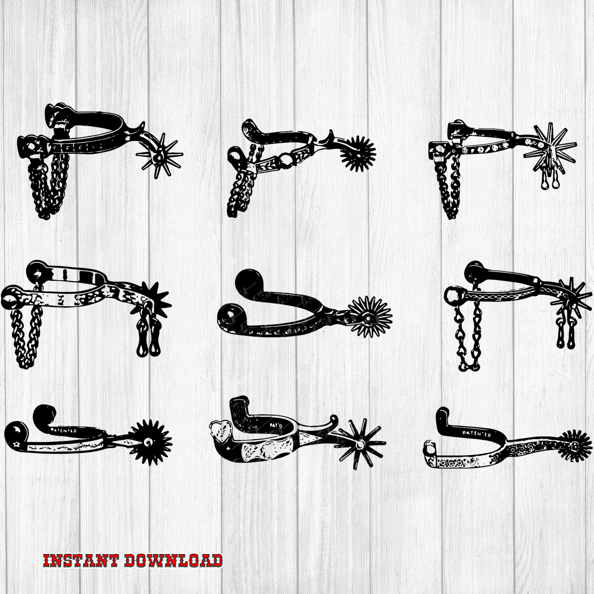Cowboy Spurs Line Art SVG: Western Graphics for Cricut, Silhouette ...