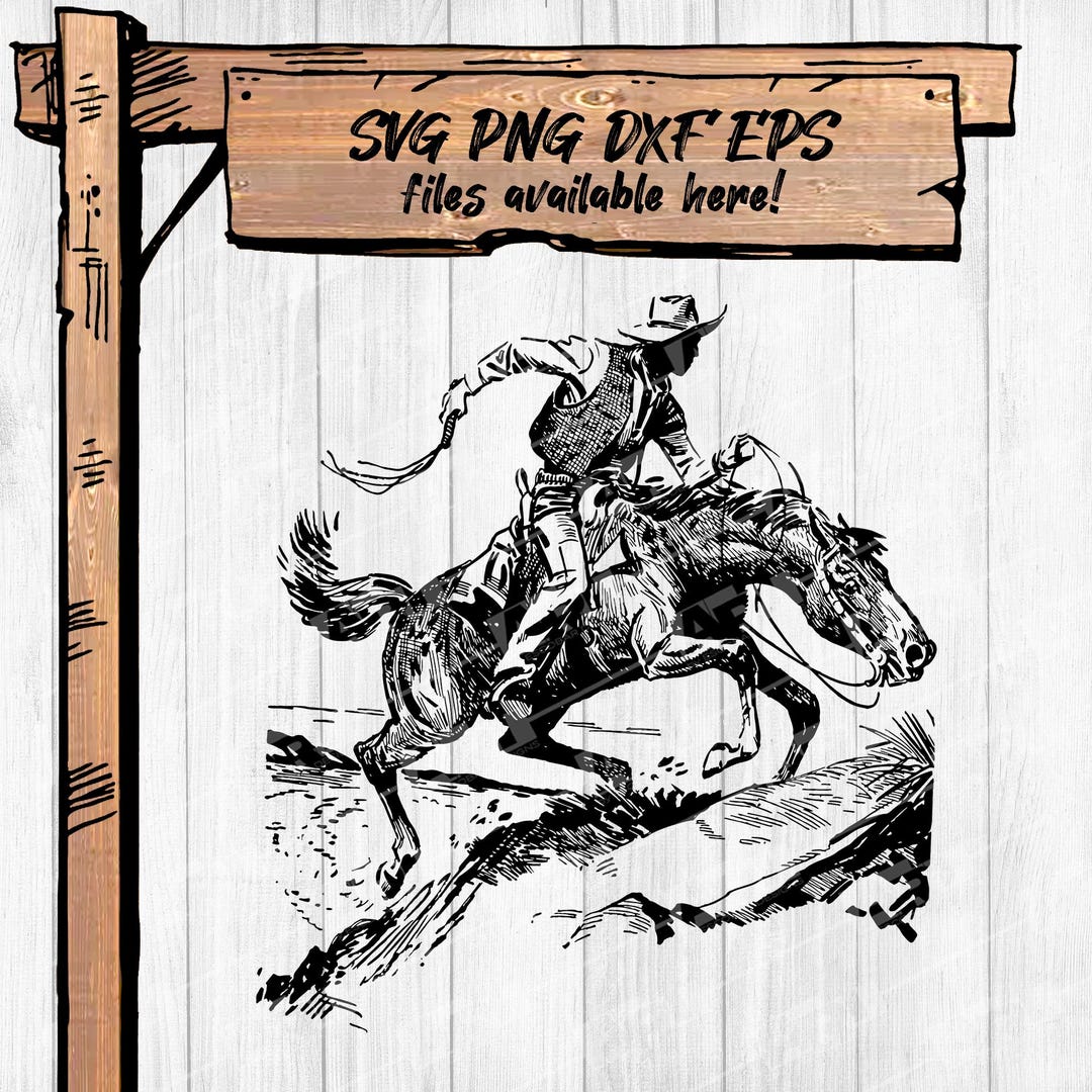 Western Cowboy Saddle Bronc Riding SVG PNG, Cowboy Svg, Wild West Png ...