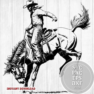 Western Cowboys Saddle Bronc Riding SVG PNG, Rodeo Cowboys Svg, Bucking ...