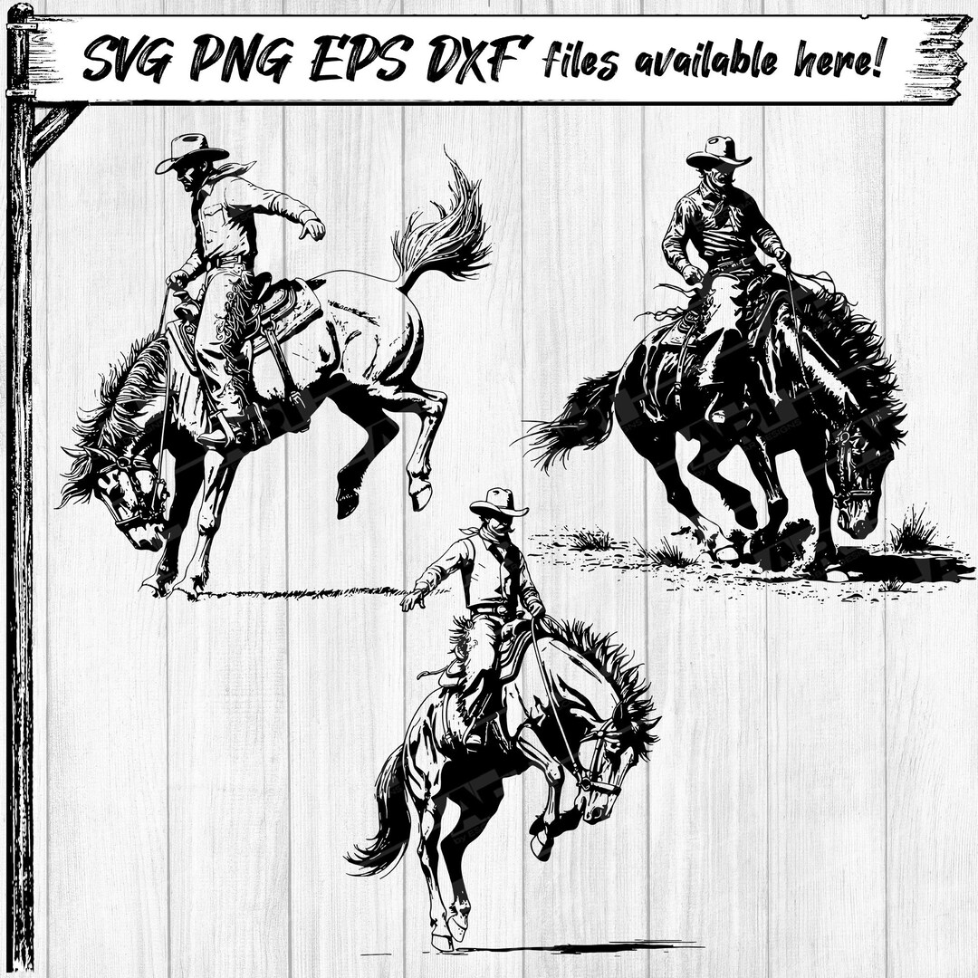 Western Cowboys Saddle Bronc Riding SVG PNG, Rodeo Cowboys Svg, Bucking ...