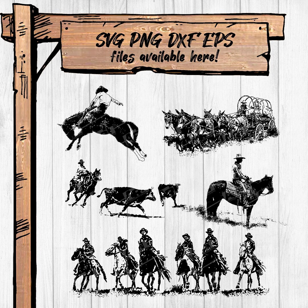 Western Cowboys SVG Clipart Bundle: Bucking Bronco, Chuckwagon (digital Download, 300 DPI) - Etsy