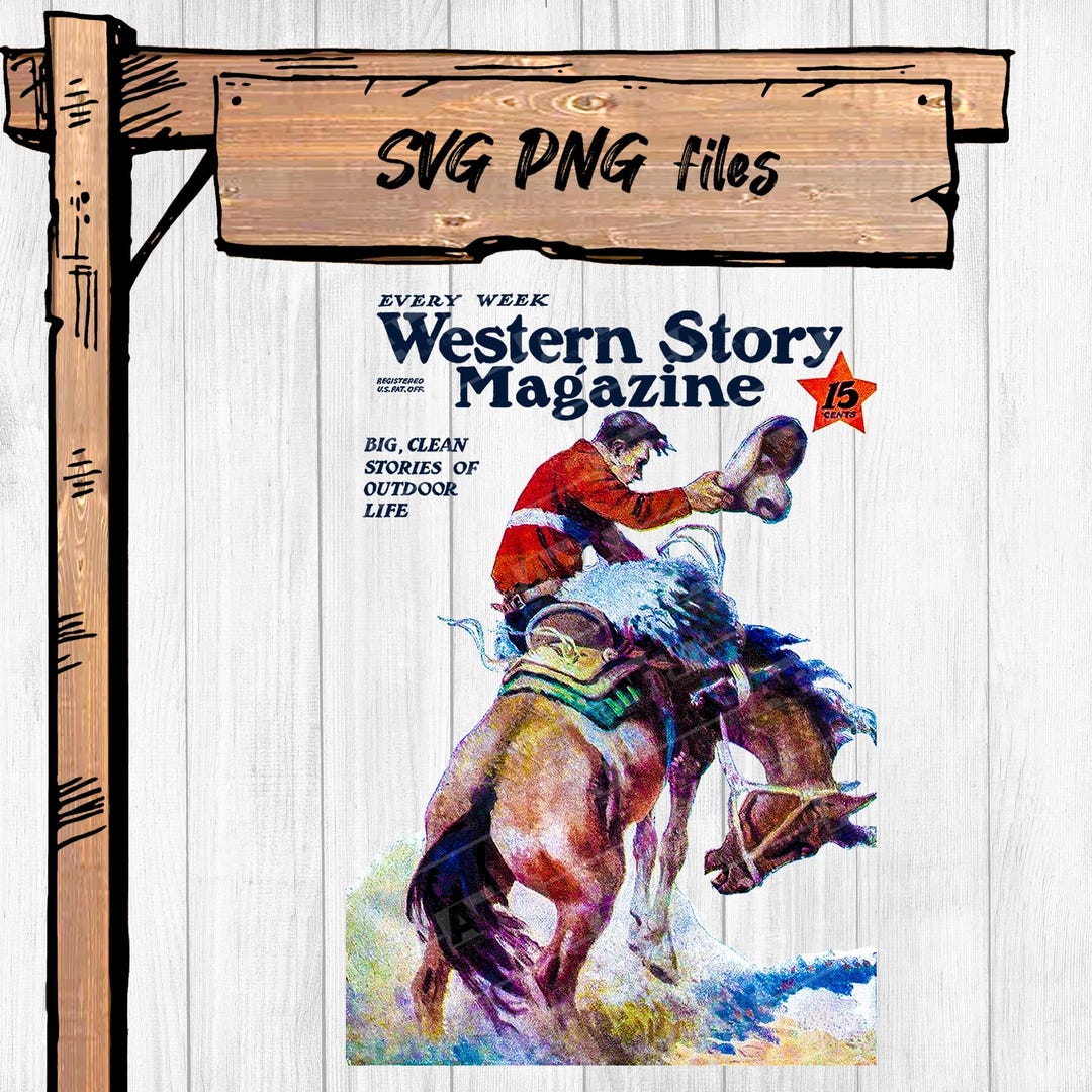 Vintage Western Cowboy & Bronco Art: Pulp Magazine Cover SVG PNG - Etsy