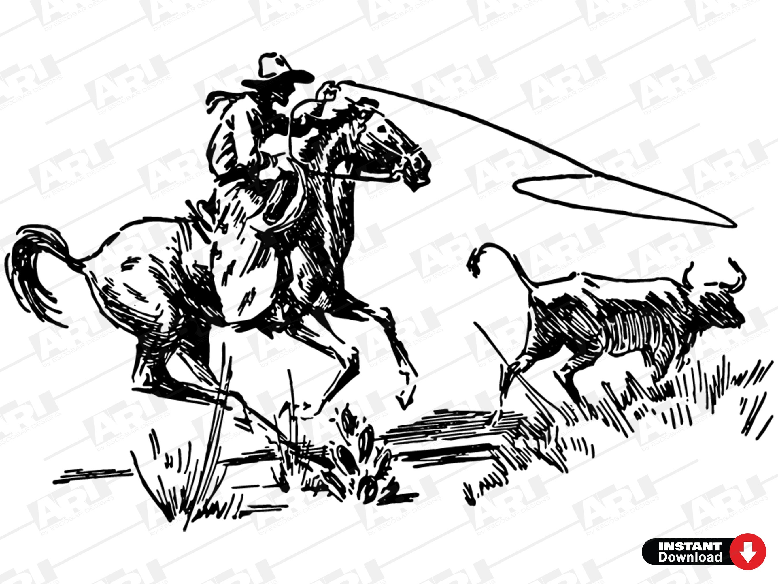 Western Cowboy SVG, Roping a Bull PNG, Breakaway Roper, Western Png ...