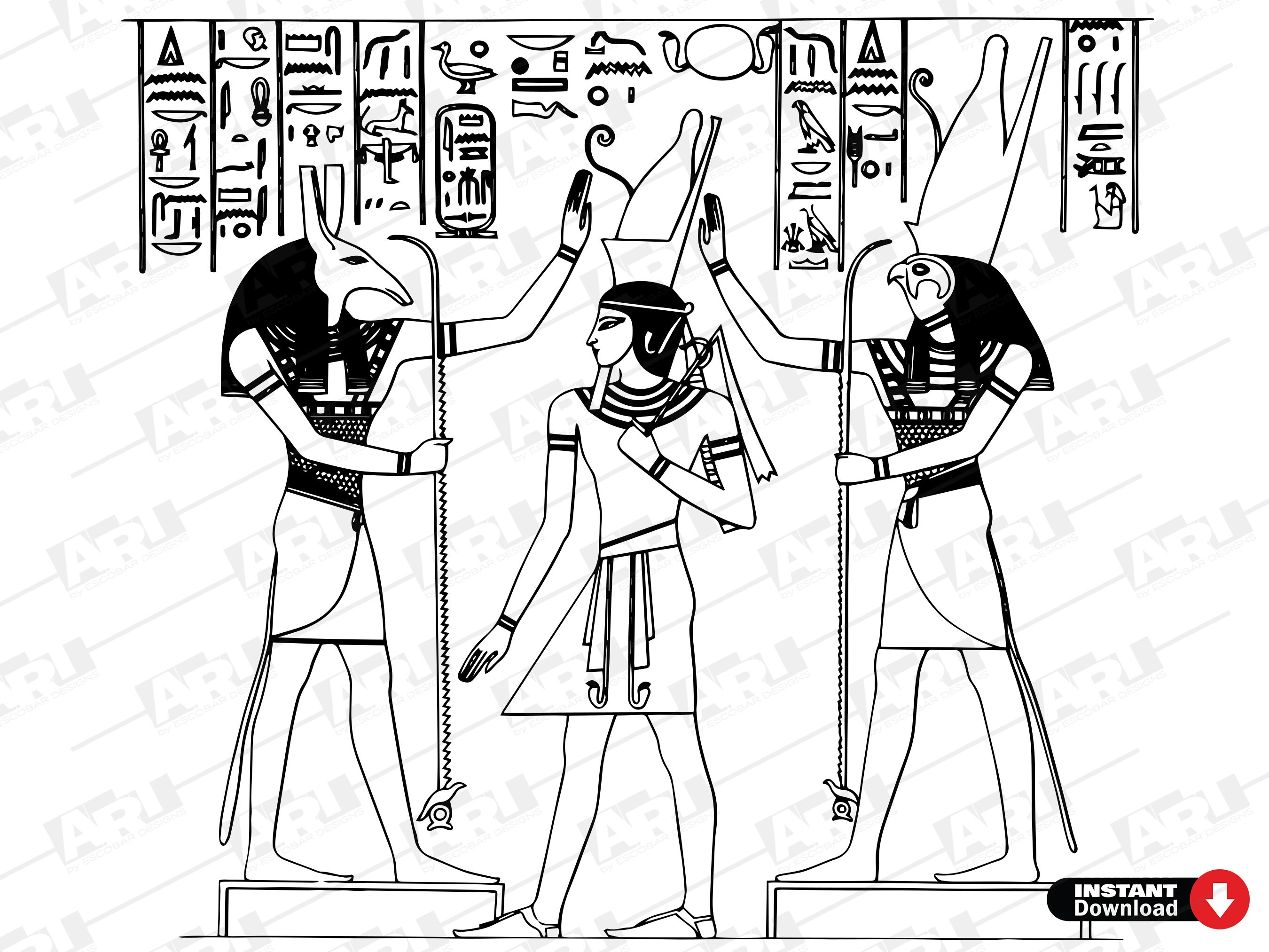 Egyptian Egypt Hieroglyphics Illustrations Bundle SVG (svg, Dxf, Eps ...