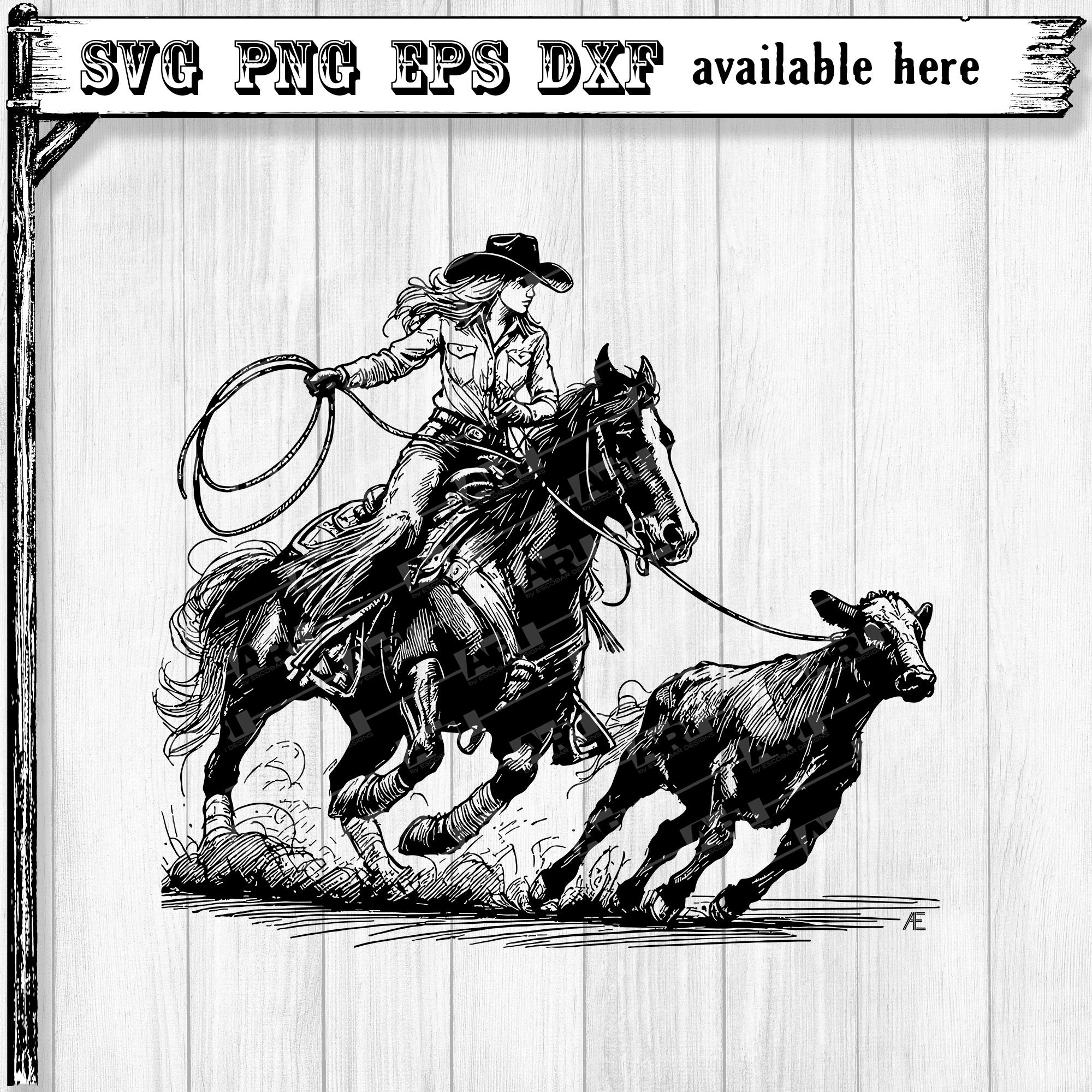 Breakaway Roper Svg, Cowgirl on a Horse Roping a Calf Svg, Western Svg ...