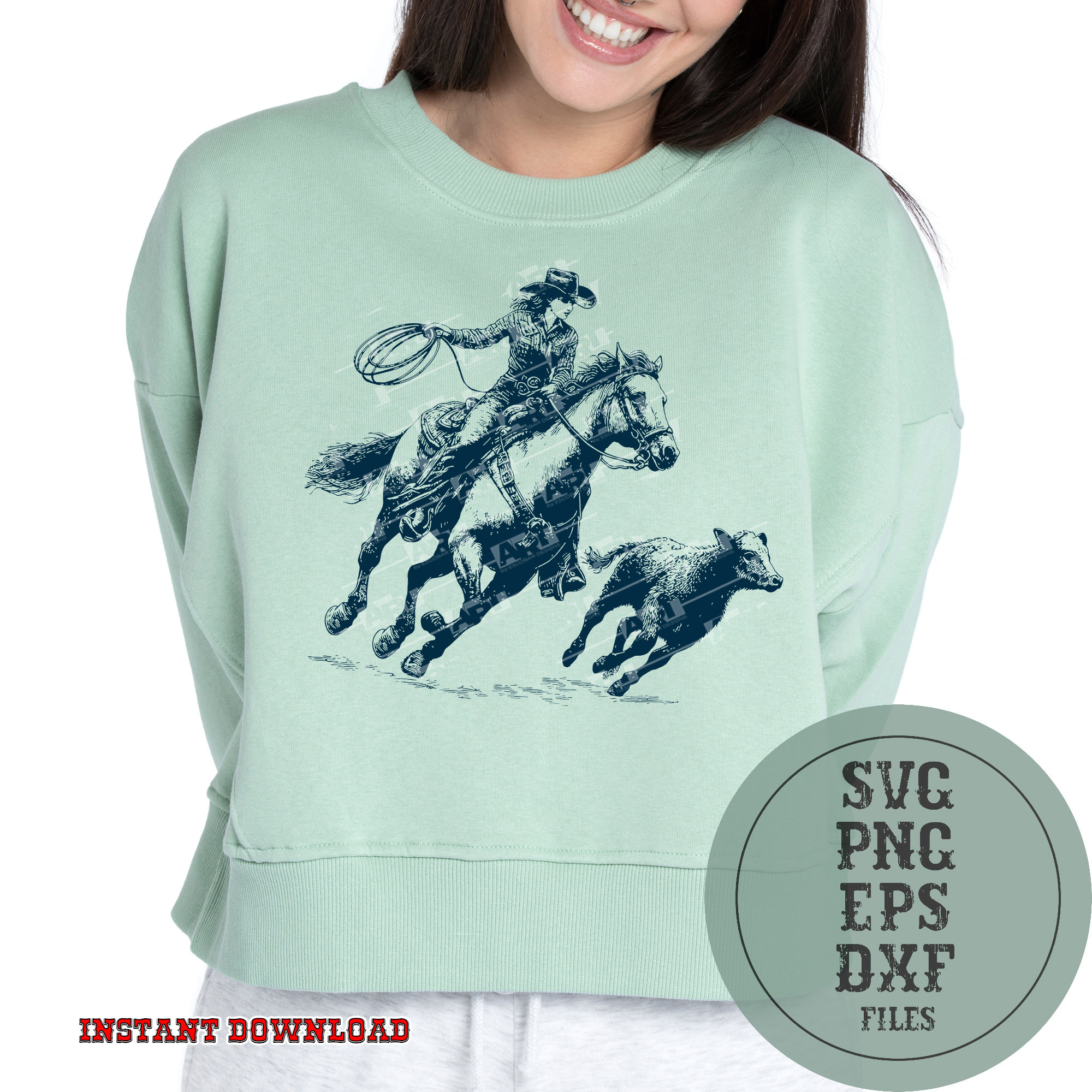 Cowgirl Breakaway Roper Svg, Cowgirl on a Horse Roping a Calf Svg ...