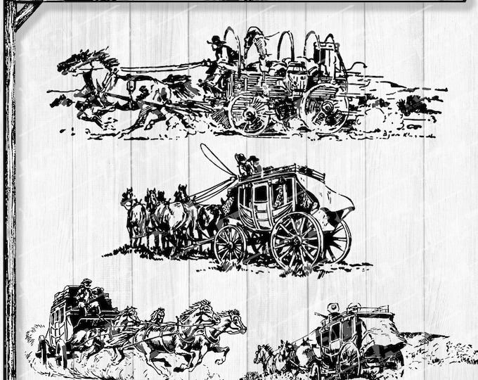 Stagecoach Svg & PNG Files, Western Clipart Silhouette, Wild West ...