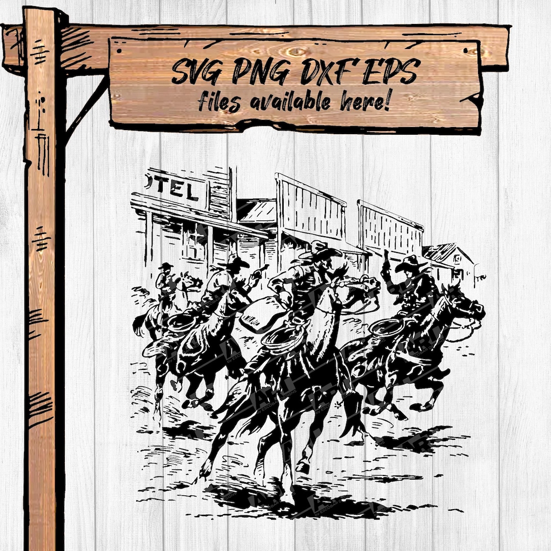 Vintage Western Bank Robbery Clipart: Cowboy Outlaws SVG/PNG (300 DPI ...