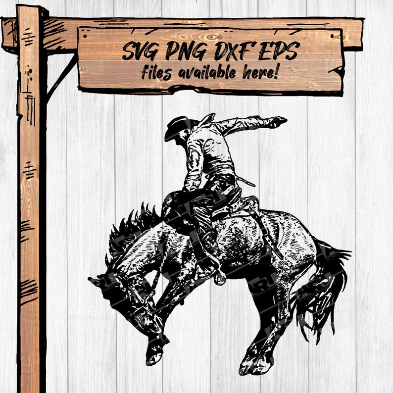 Bucking Bronc Cowboy SVG: Rodeo Clipart for Cricut, Silhouette (300 DPI ...