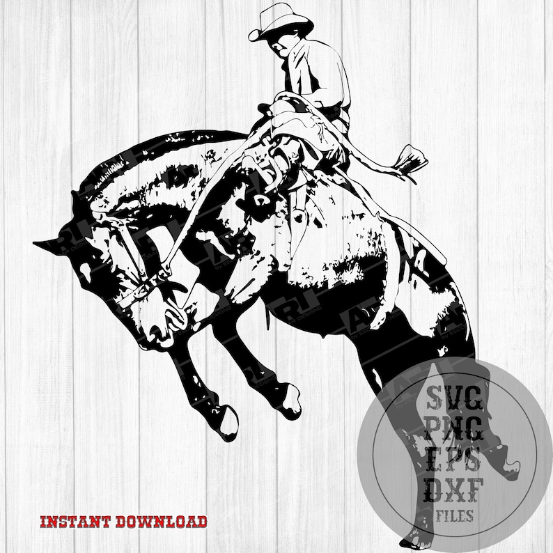 Western Cowboy Bucking Bronco Clipart SVG, Vector Graphic, Cowboy SVG ...