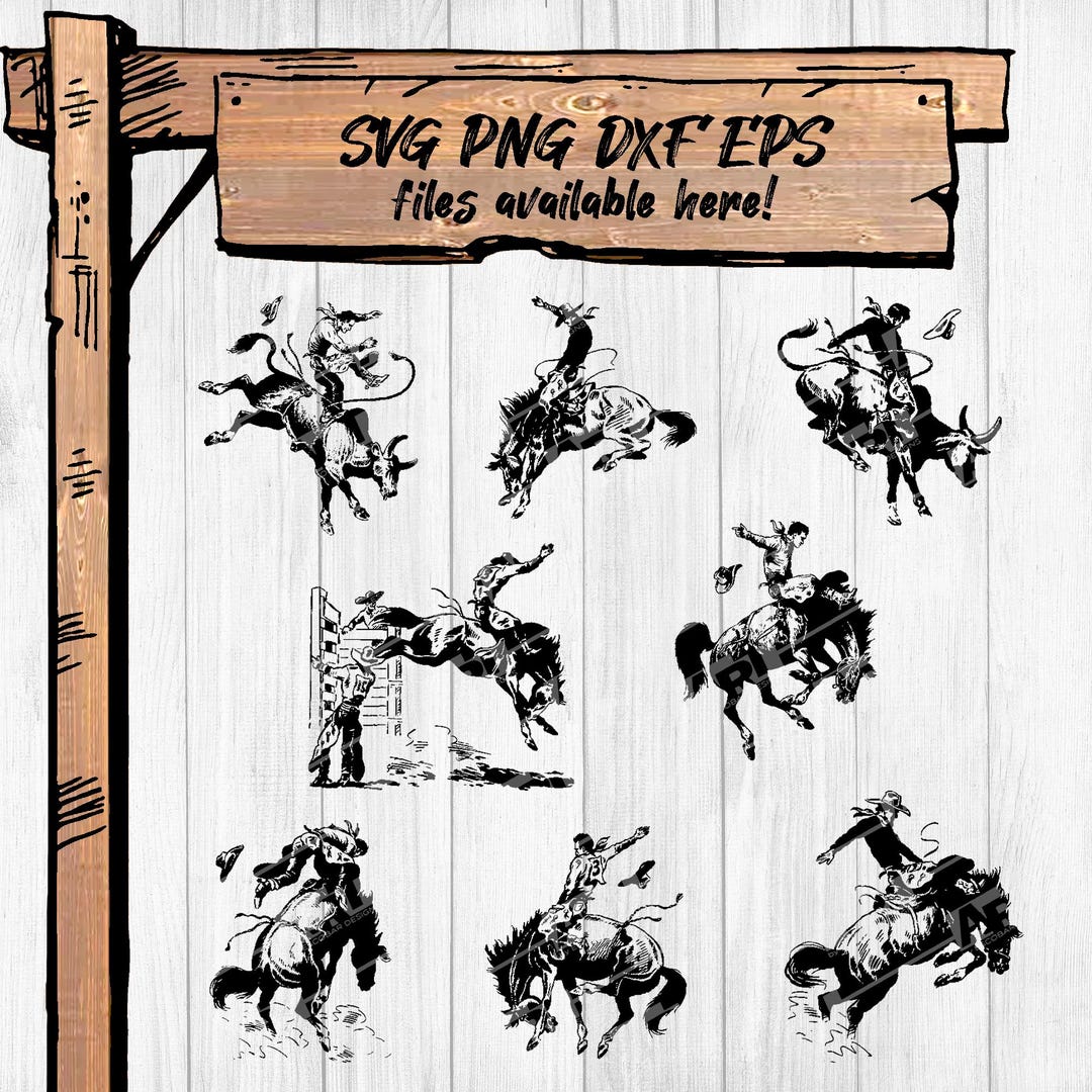 Saddle Bronc Riding SVG – Western Cowboy Rodeo Clipart Bundle – Bucking ...