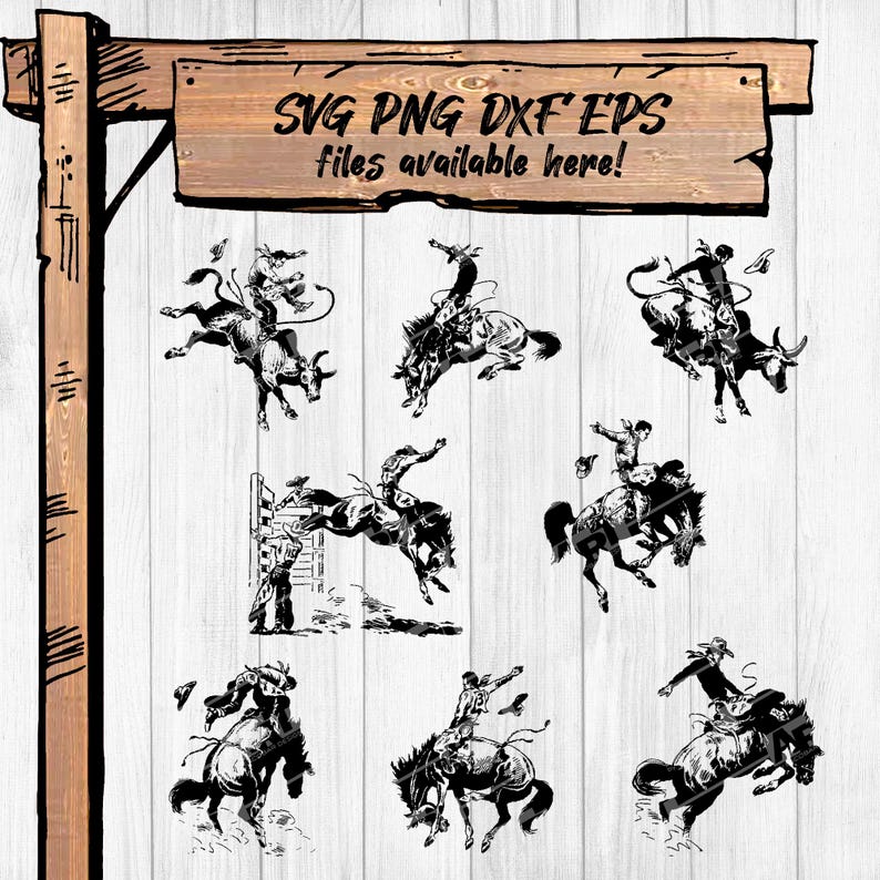 Cowboy Saddle Bronc Riding SVG – Western Rodeo Clipart Bundle – Bucking ...