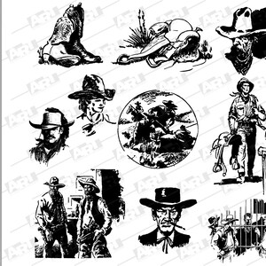 Vintage Illustrations Collage Sheet PNG SVG Western Cowboys - Etsy