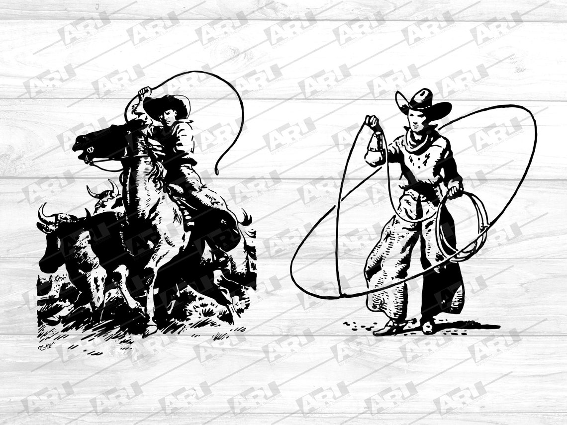 Western SVG, Cowboy Roping, Cowboy Herding Bulls, Cowboy Lassoing ...