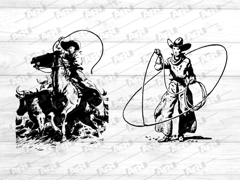 Western SVG, Cowboy Roping, Cowboy Herding Bulls, Cowboy Lassoing ...
