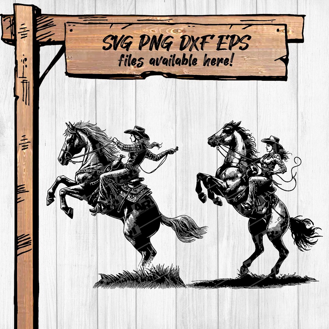 Western Cowgirl SVG Bundle: Rodeo Horses Clip Art (digital Download ...