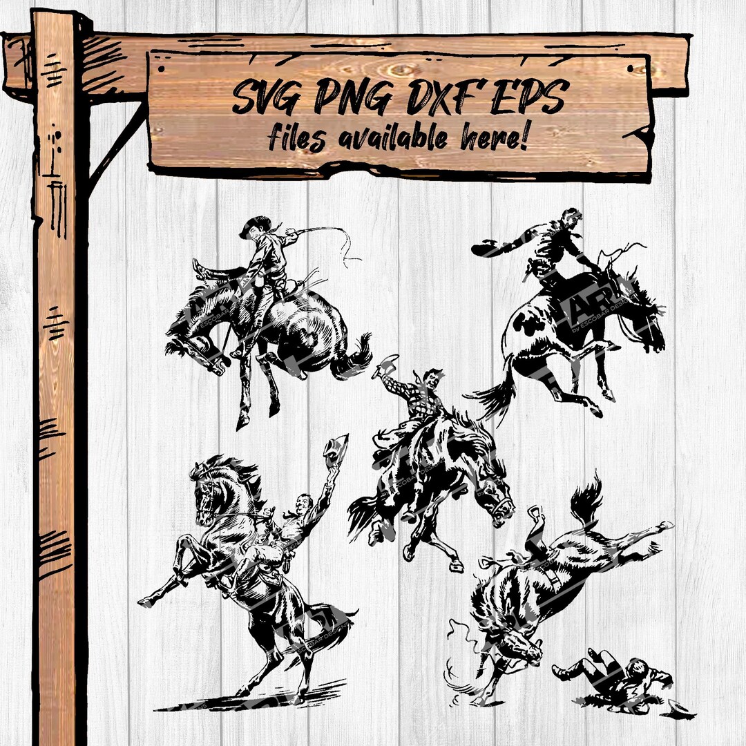 Western Cowboy Rodeo Bundle – Saddle Bronc Riding SVG, PNG, Bucking ...