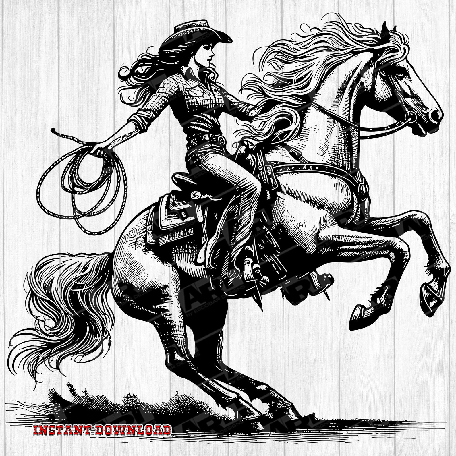 Cowgirl Riding Horse Clipart | Western Lariat SVG PNG - Etsy