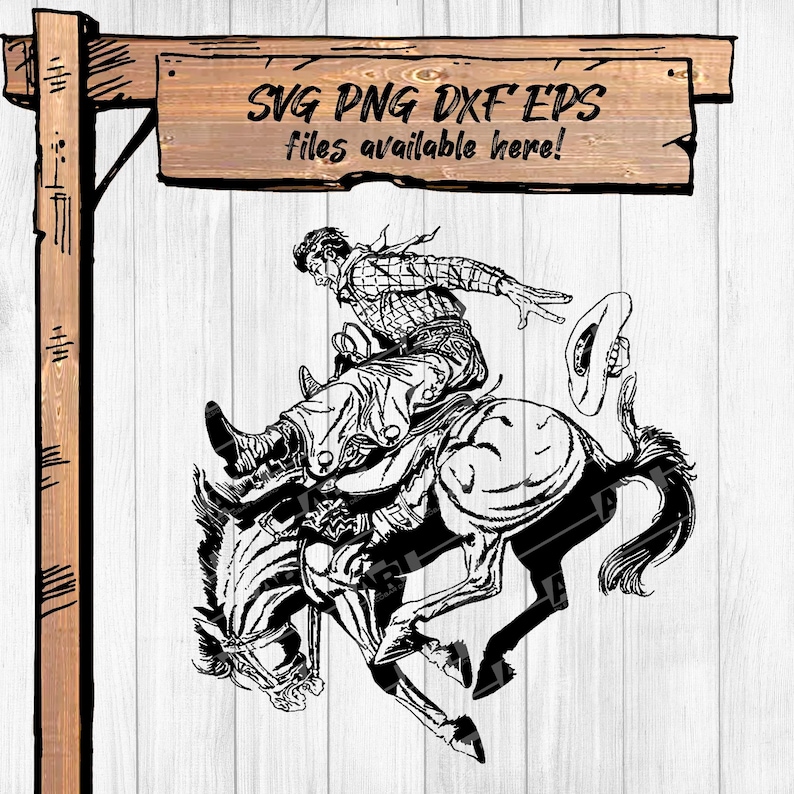 Cowboy on Bucking Bronco SVG | Saddle Bronc Riding Clipart | Western ...