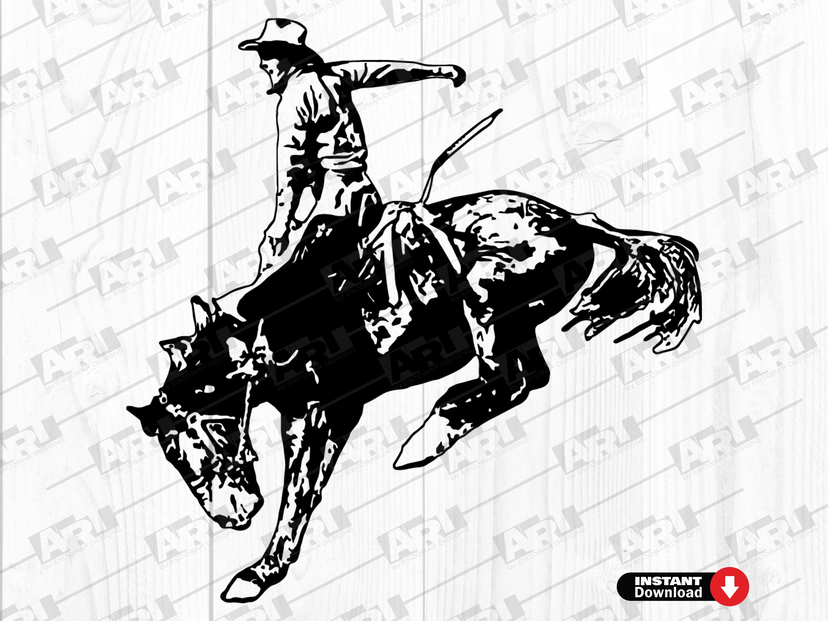 Bronc Riding Rodeo Cowboy, 3 Versions Png, Western Svg, Horse Clip Art ...