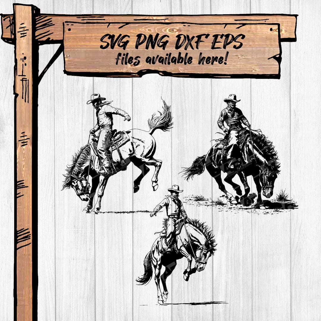 Western Cowboys Saddle Bronc Riding SVG PNG, Rodeo Cowboys Svg, Bucking ...