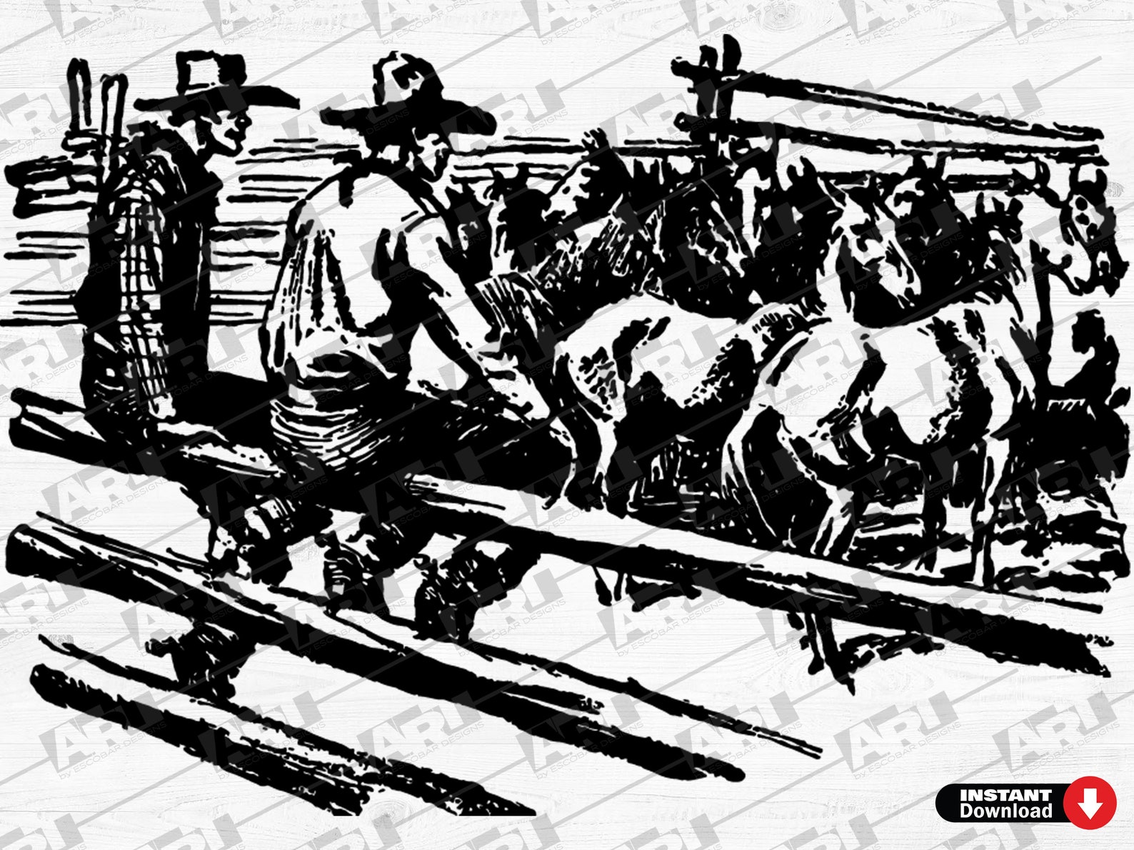 Vintage Illustrations Western SVG Cowboys Posse Breaking a - Etsy