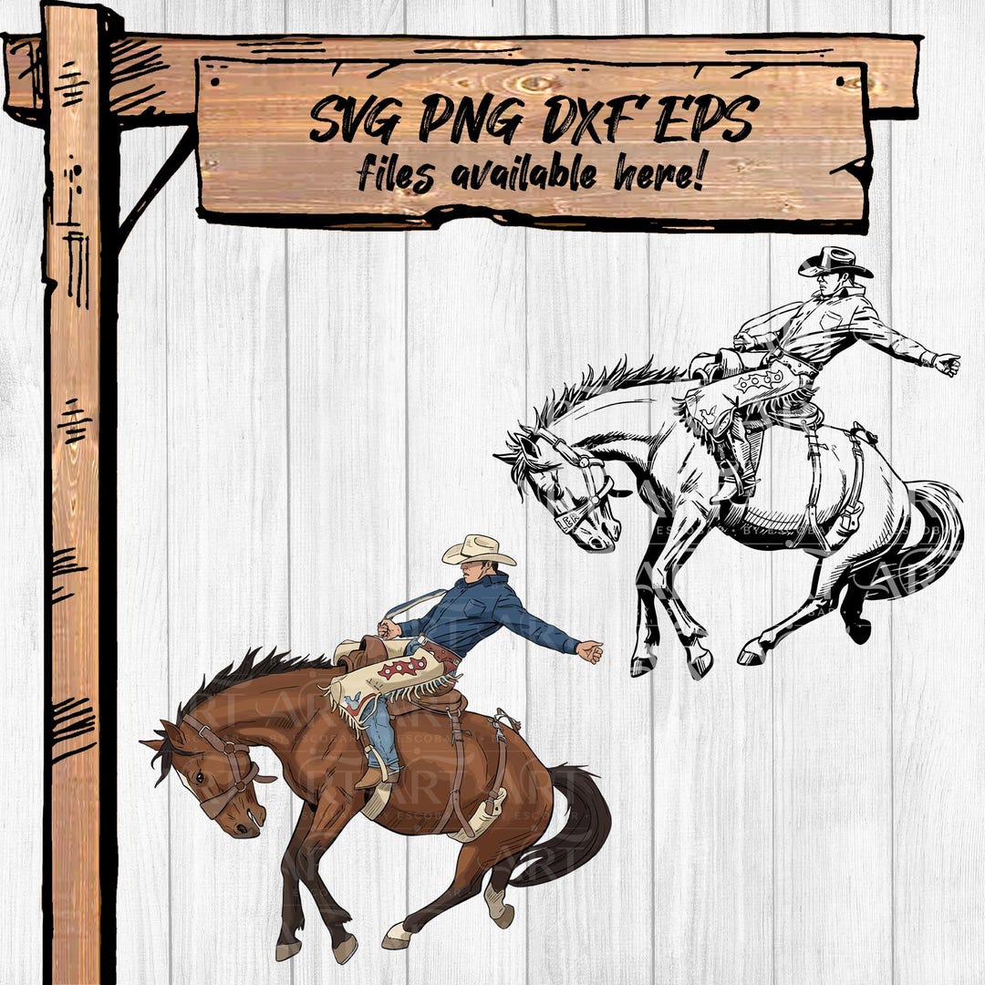 Western Cowboy Saddle Bronc Riding SVG PNG Bundle: Rodeo Clipart ...