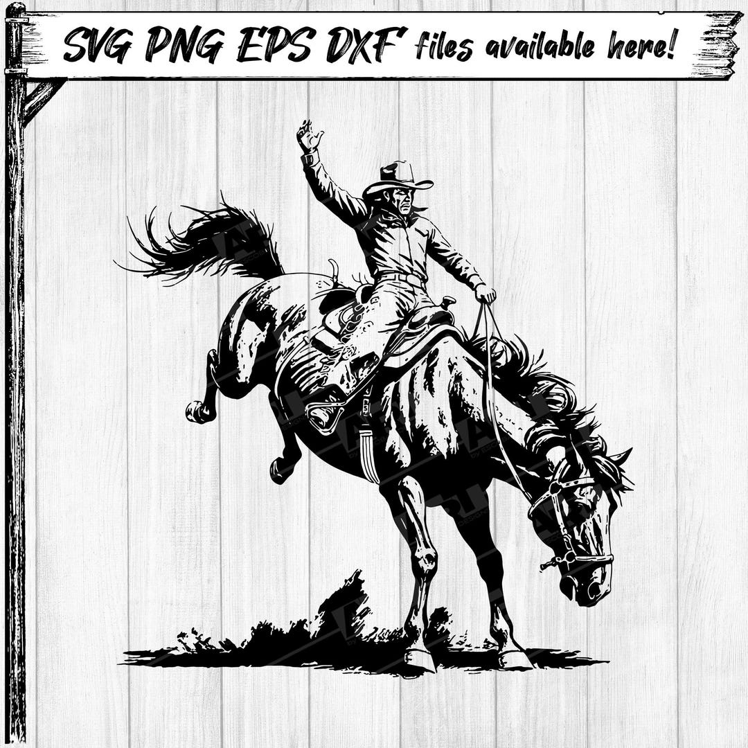 Western Cowboy Saddle Bronc Riding SVG PNG, Rodeo Cowboy Svg, Bucking ...