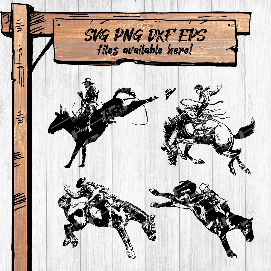 Saddle Bronc Riding SVG Clipart – Western Rodeo Cowboy Design (300 DPI ...