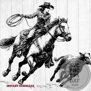Cowgirl Breakaway Roper Svg, Cowgirl on a Horse Roping a Calf Svg ...
