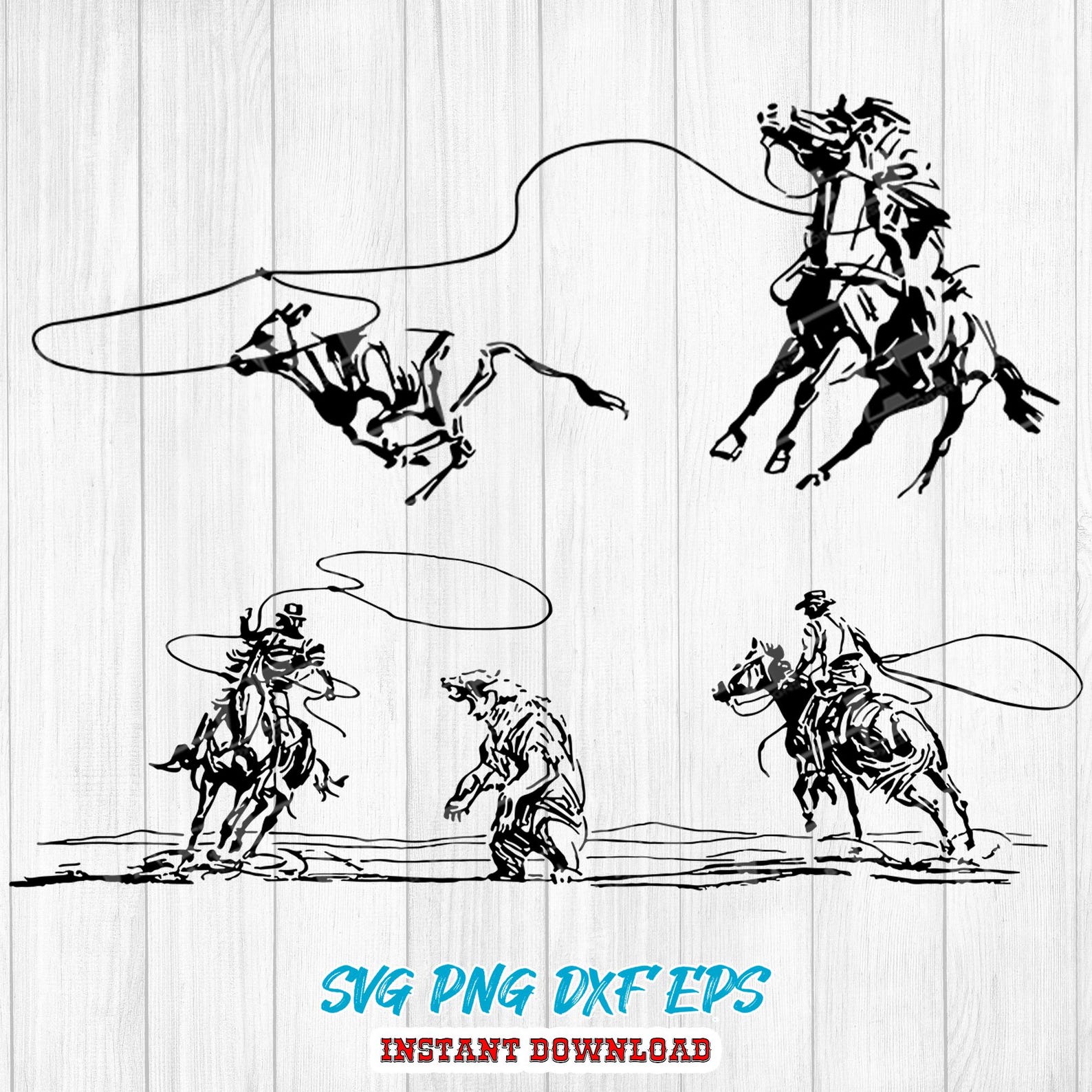 Western Cowboy Roping SVG Bundle - Roping, Lassoing, Longhorn Designs ...