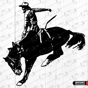 Bronc Riding Rodeo Cowboy, 3 Versions Png, Western Svg, Horse Clip Art ...