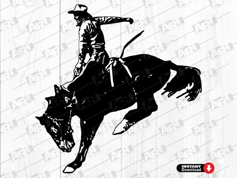 Bronc Riding Rodeo Cowboy, 3 Versions Png, Western Svg, Horse Clip Art ...