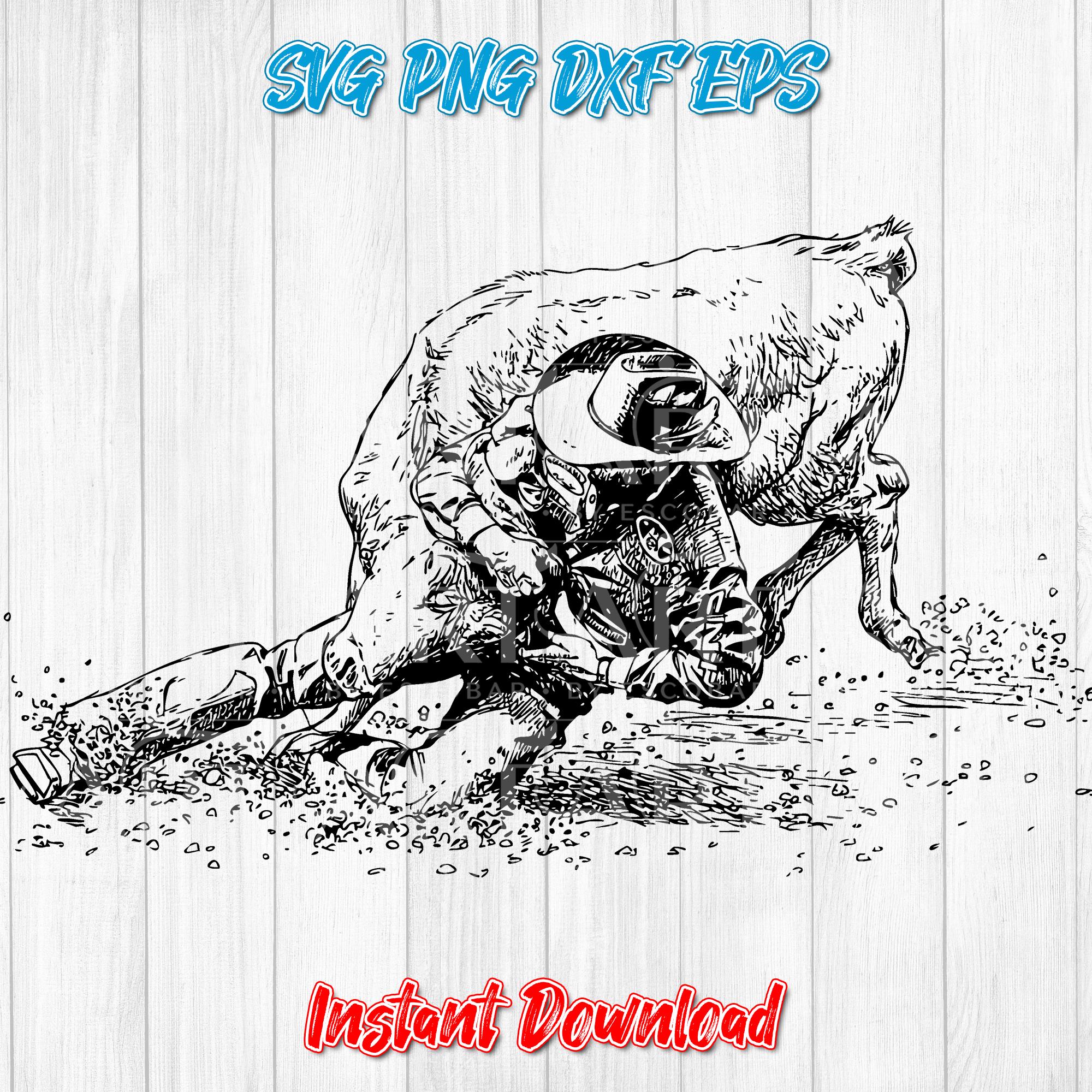Cowboy Bulldogging | Steer Wrestling SVG PNG: Rodeo Clipart Bundle ...