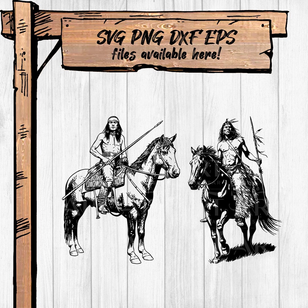 Native American Horse Riders SVG PNG Dxf Eps | Western Warrior Clipart ...