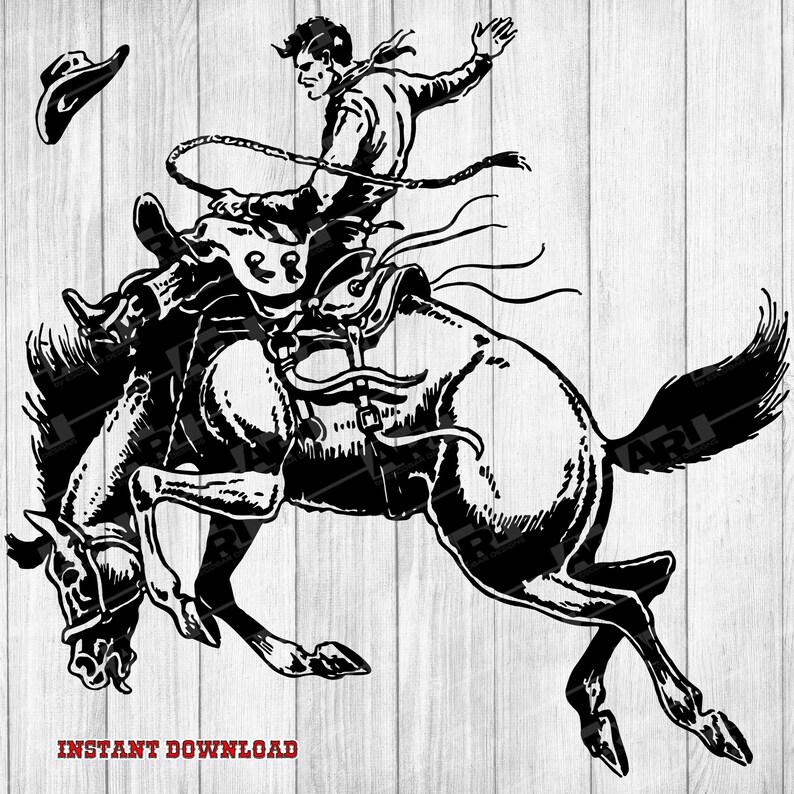 Saddle Bronc Riding SVG Clipart – Western Rodeo Cowboy Design (300 DPI ...