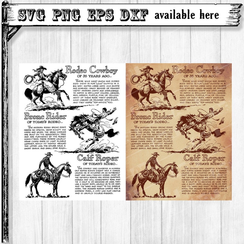 Western Rodeo Cowboys of the Past, Bronc Rider, Calf Roper Digital ...