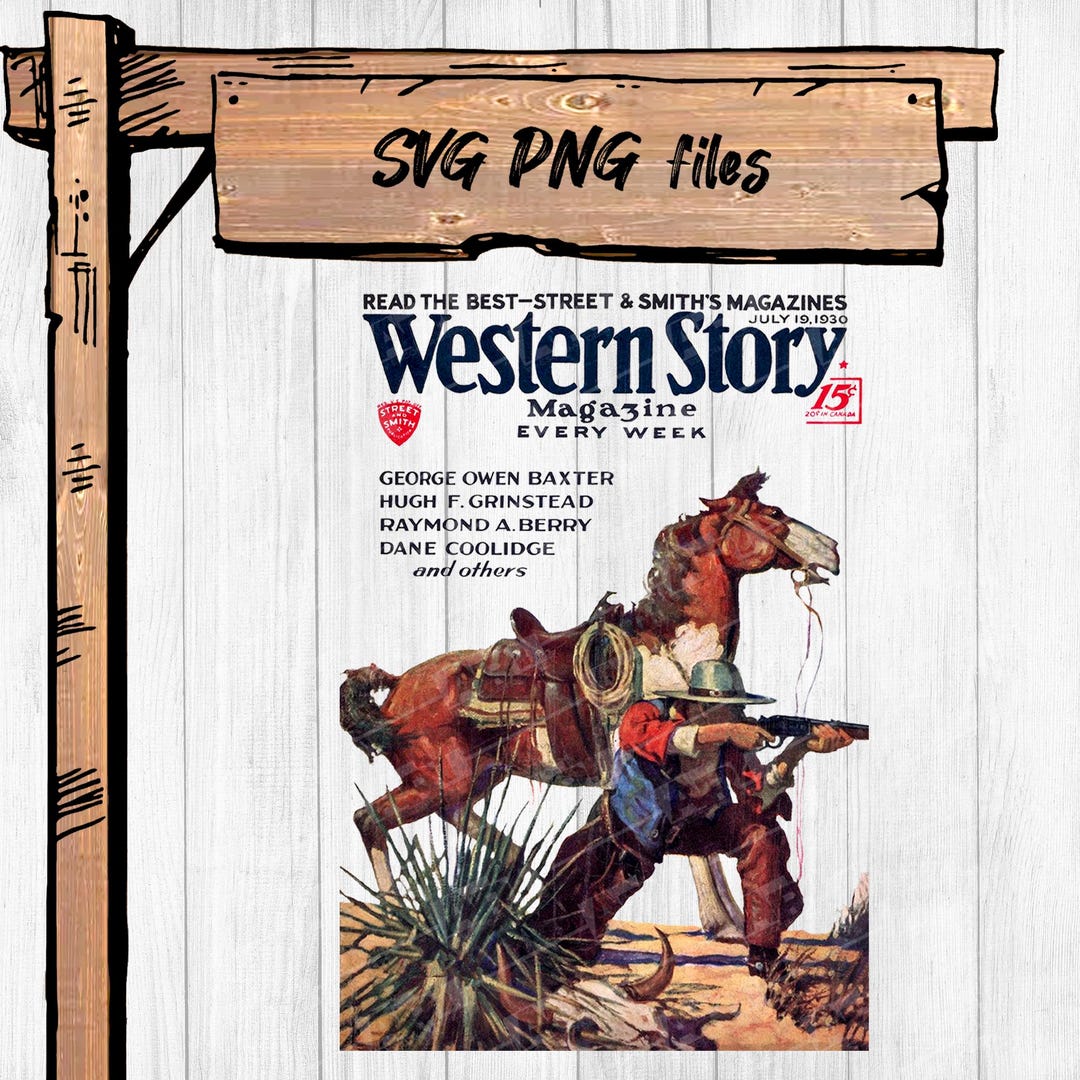 Vintage Cowboy Bronco Art: Western Pulp Magazine Cover (SVG, PNG, 300 ...