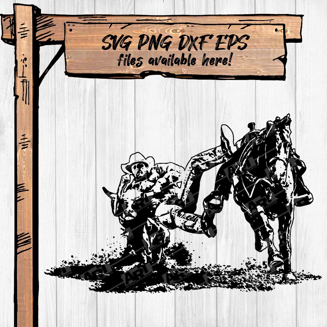 Rodeo Cowboy Bulldogging Steer SVG PNG Clipart Bundle – Western ...
