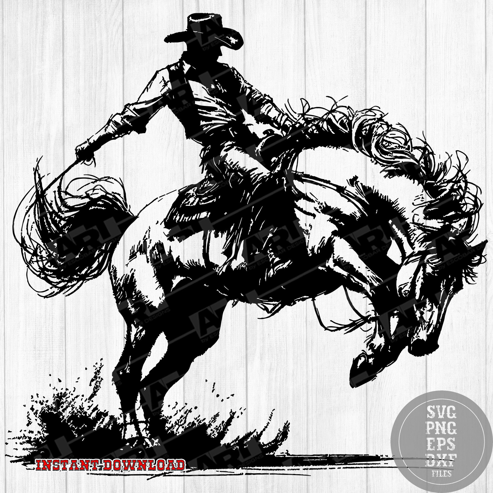 Cowboy on Bucking Bronco SVG, Saddle Bronc Riding SVG, Western Svg Png ...