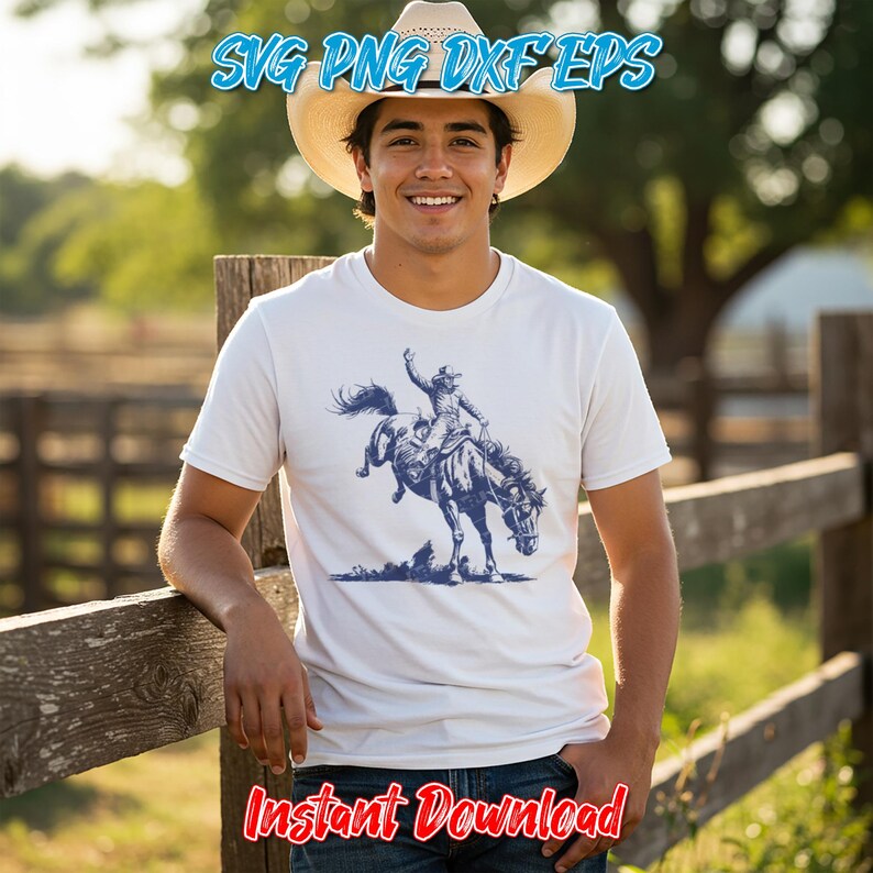 Bucking Bronc Cowboy Clipart: Rodeo Art SVG PNG (300 DPI Files) - Etsy