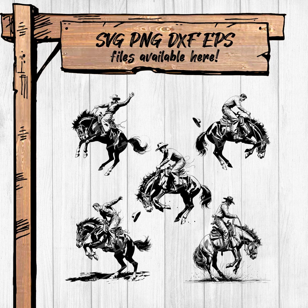 Cowboys Saddle Bronc Riding SVG, Western SVG, Cowboy PNG, Rodeo Vector ...